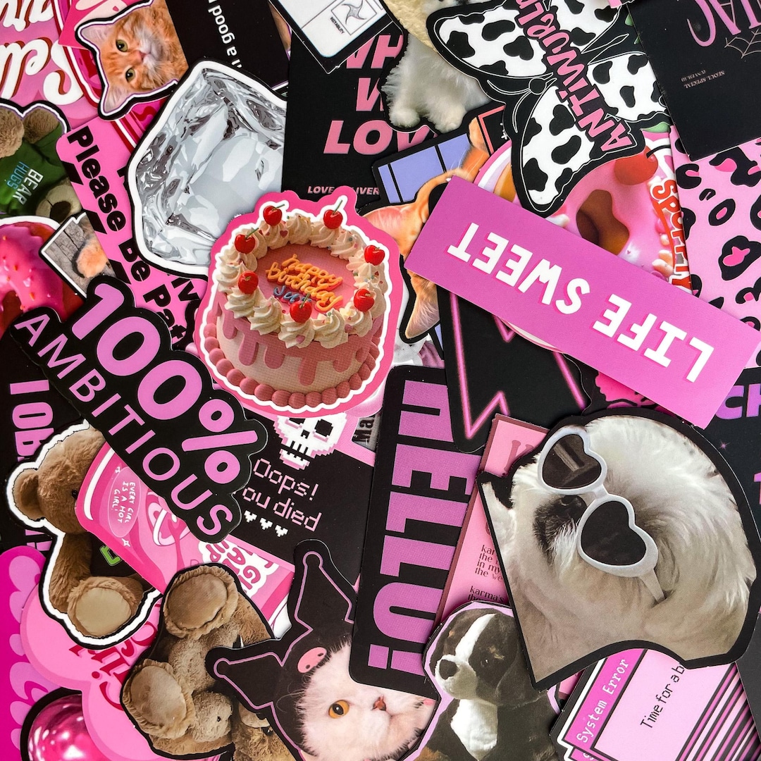100 Random Y2K Aesthetic Stickers, Pink Retro Cute Stickers Pack ...