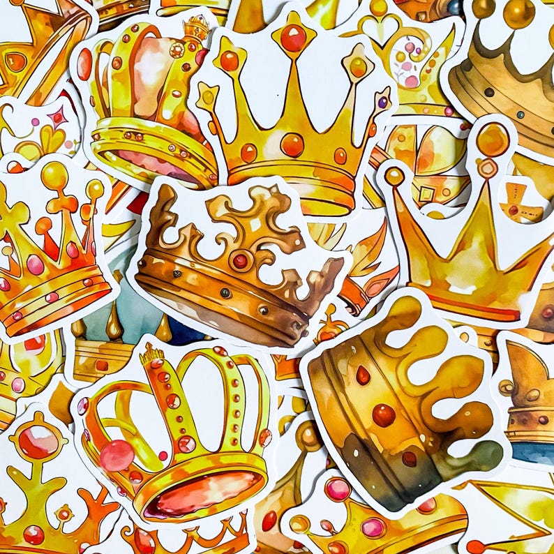 100PCS Golden Crown Stickers Pack, Royal Stickers, Fantasy Aesthetic ...