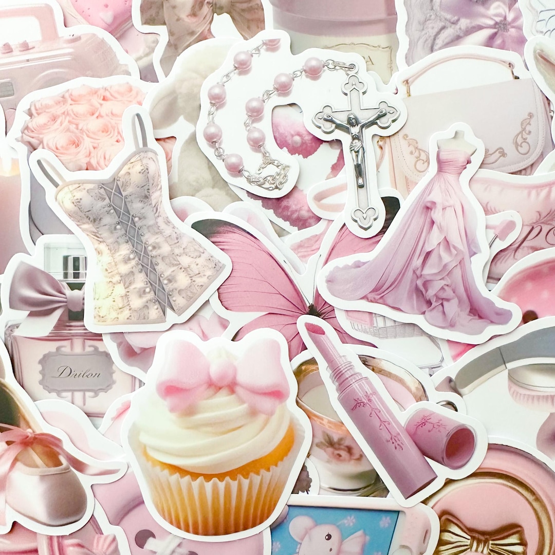 50PCS Pink Pretty Stickers Pack, Vintage Aesthetic Stickers, Girly ...