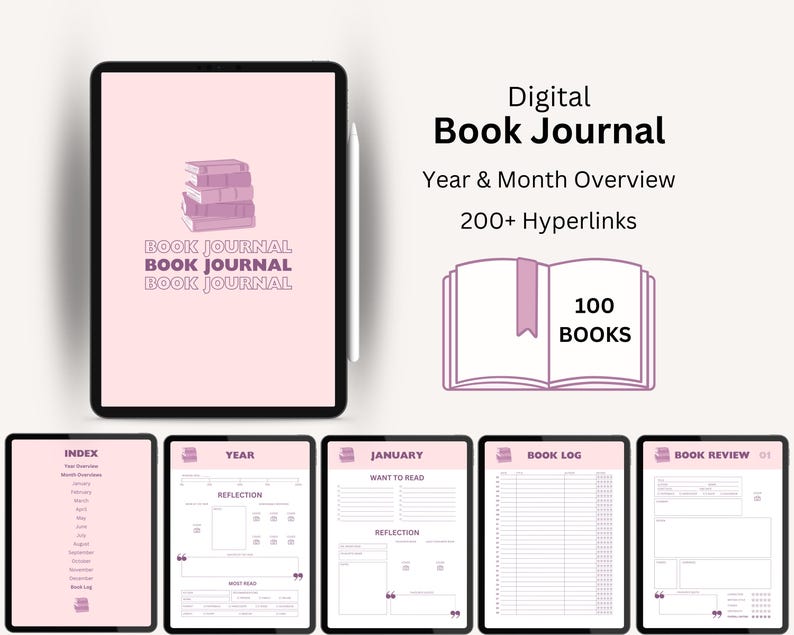 Digital Reading Tracker Template Hyperlinked Book Reader Planner With ...