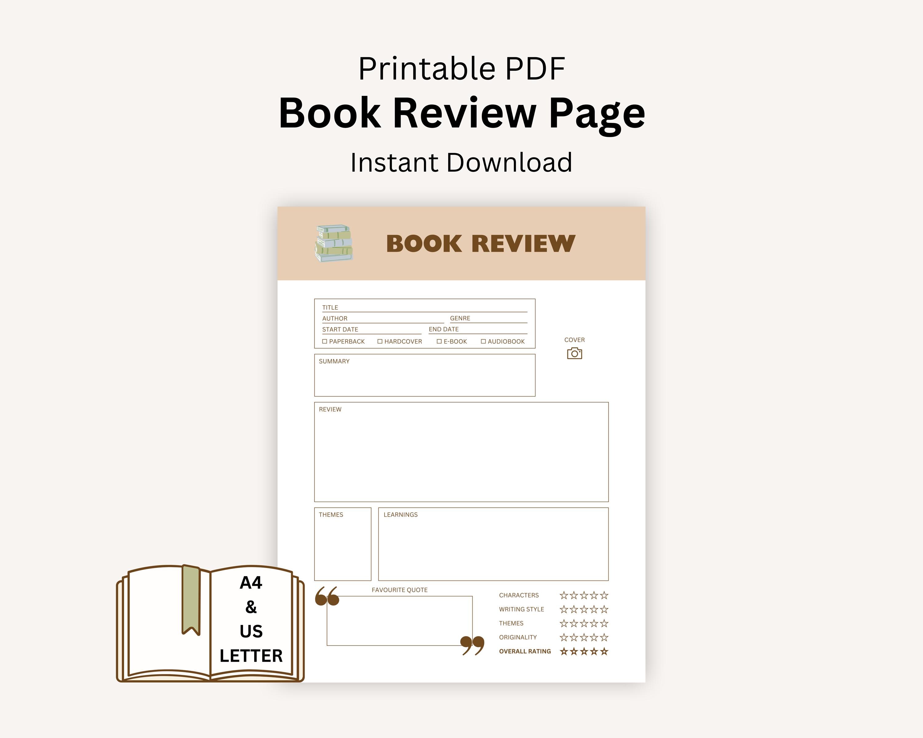 Printable Book Review Template in Brown PDF Reading Tracker and Review ...