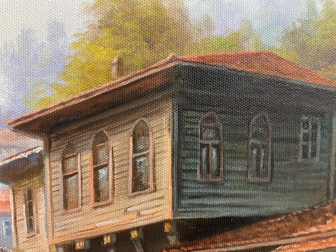 Ottoman Street Scene Oil Painting on Canvas, Vintage Istanbul Market ...