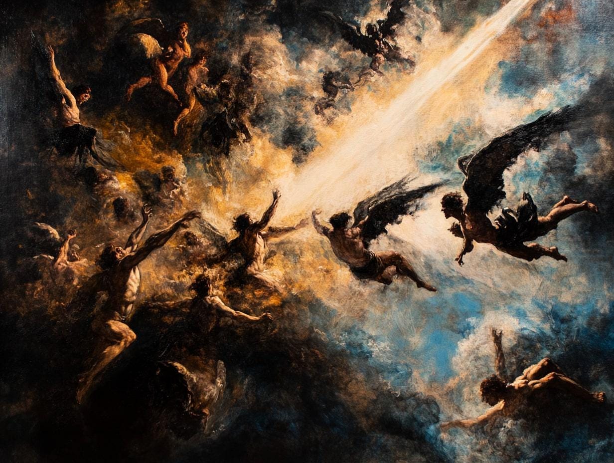 Baroque Mythological Celestial Angel Battle Painting - Old Master ...