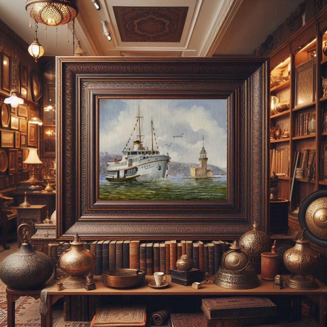 Istanbul Painting on Canvas, Handmade Maiden Tower, Islamic Wall Art ...