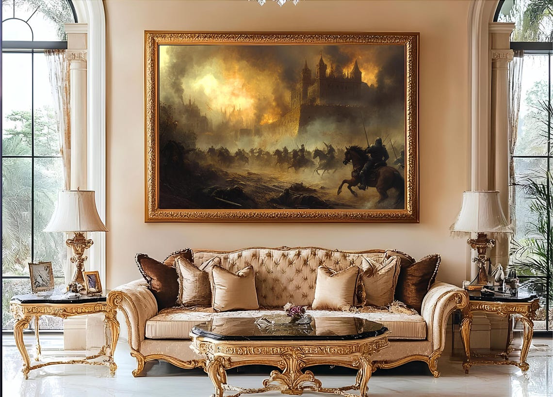 Medieval Era Battle Painting, Castle Siege Artwork, Gothic Wall Art ...