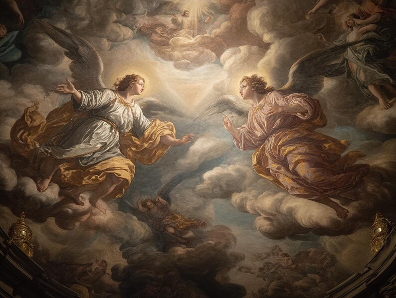 Heavenly Baroque Fresco Art, Divine Angelic Ceiling Mural, Sacred ...