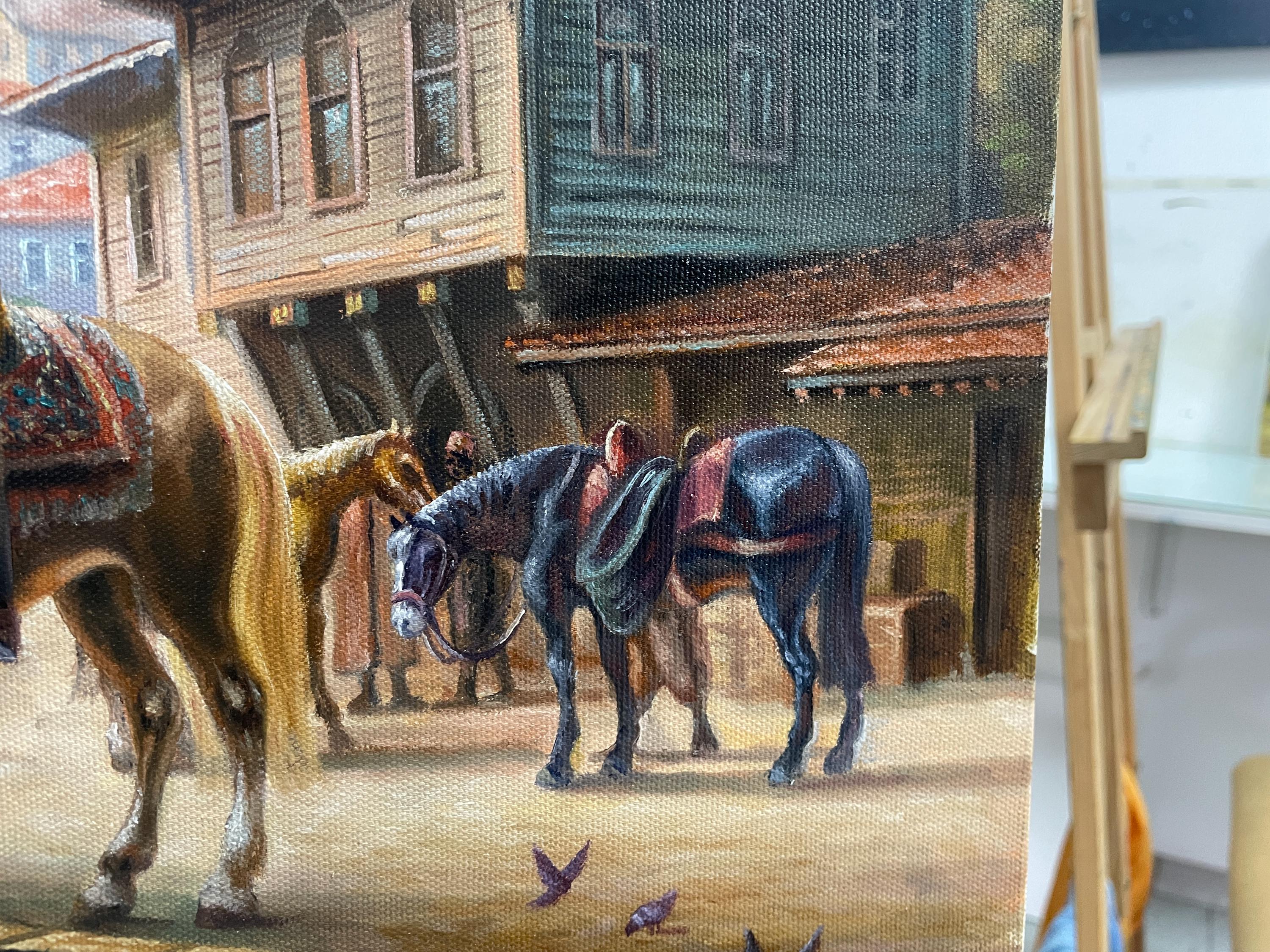 Ottoman Street Scene Oil Painting on Canvas, Vintage Istanbul Market ...