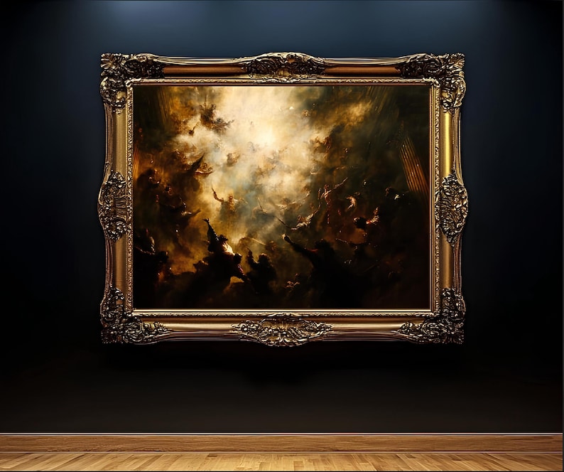 Baroque Style Battle Painting, Dramatic Chiaroscuro Artwork, Heaven and ...