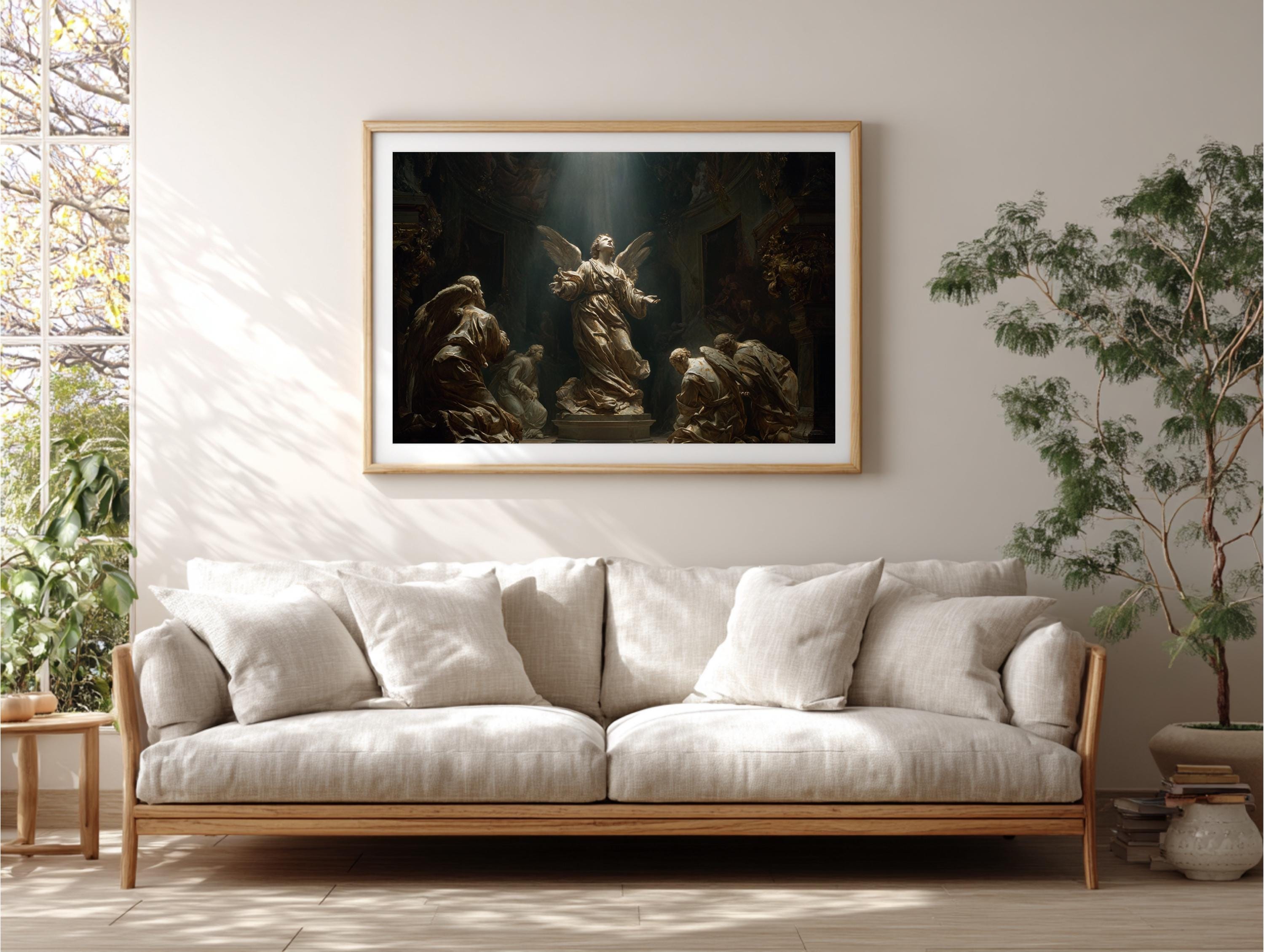 Baroque Prophecy Vision, Angel Statue Illuminated by Sacred Spotlight ...