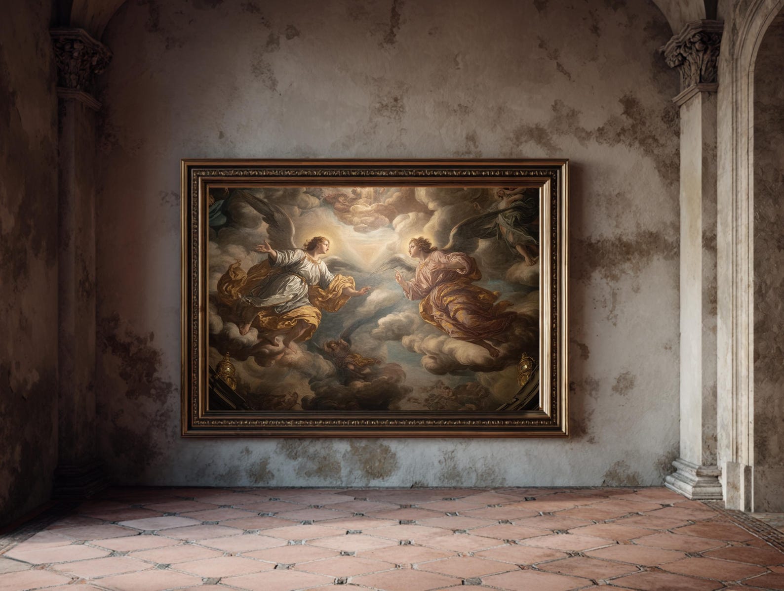 Heavenly Baroque Fresco Art, Divine Angelic Ceiling Mural, Sacred ...