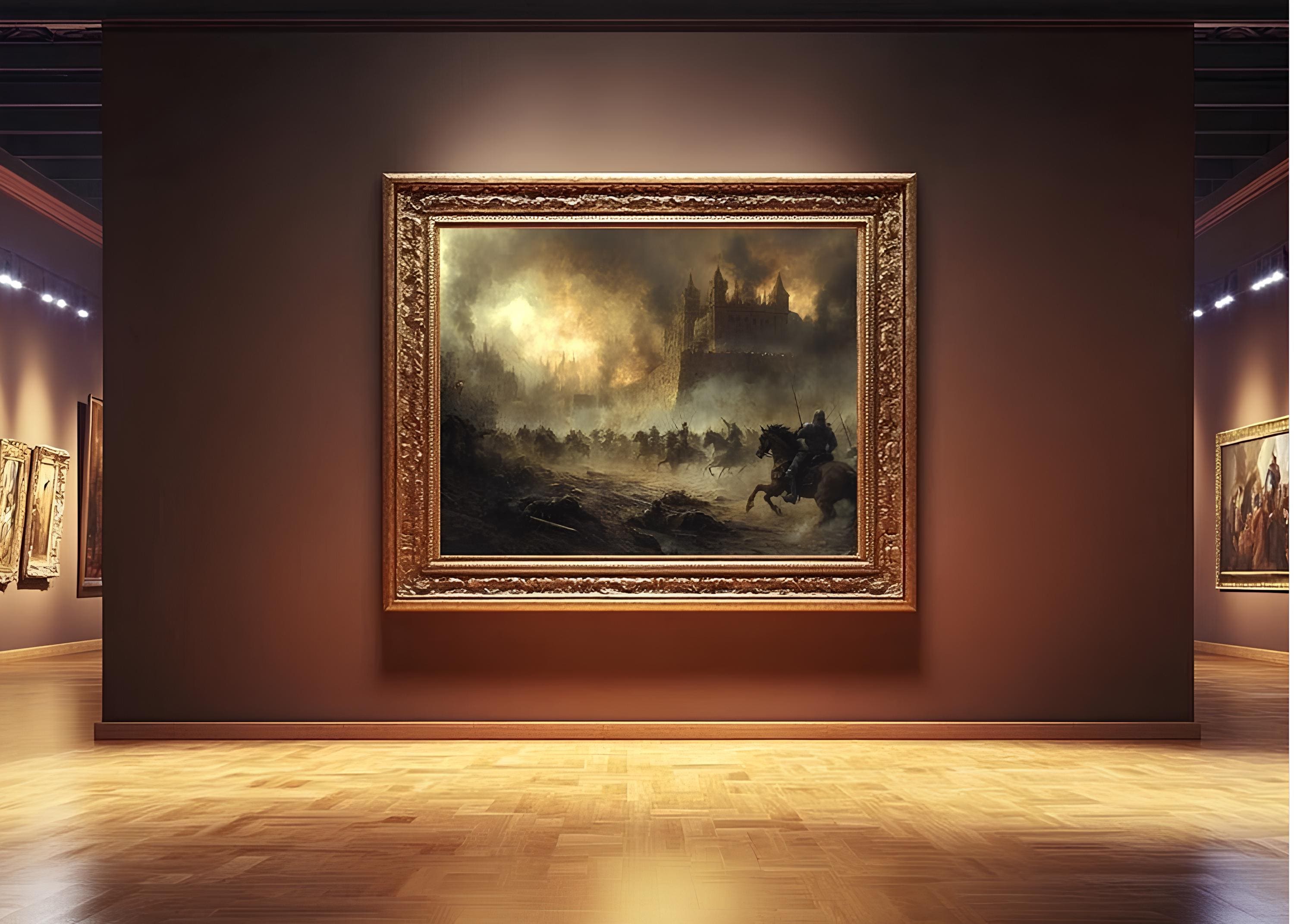 Medieval Era Battle Painting, Castle Siege Artwork, Gothic Wall Art ...