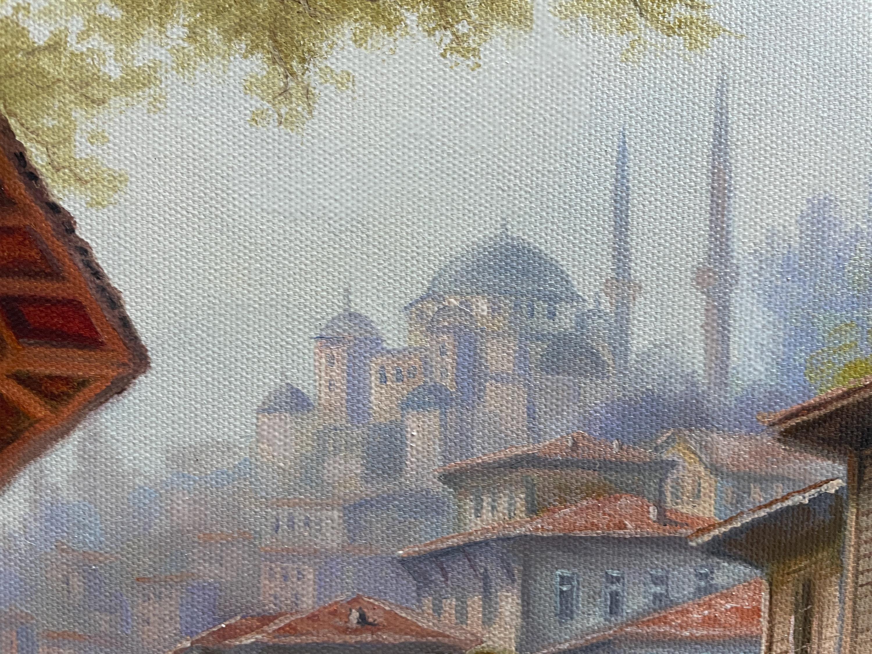 Ottoman Street Scene Oil Painting on Canvas, Vintage Istanbul Market ...