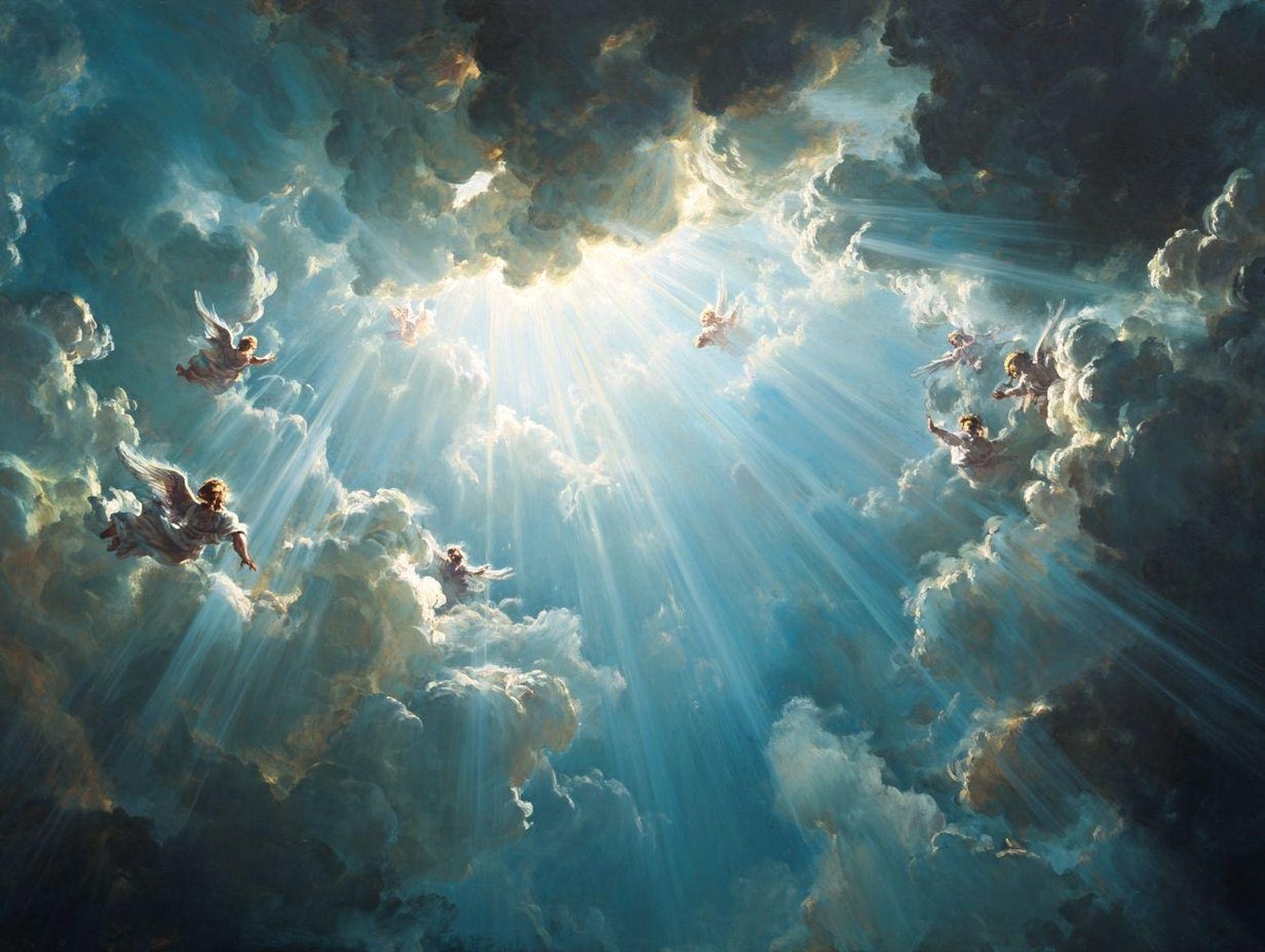 Heavenly Angels in Sky Canvas Wall Art, Spiritual Religious Baroque ...