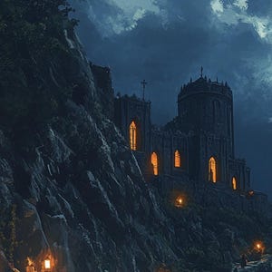 Gothic Monastery Landscape Painting, Dark Realism Wall Art Decor ...