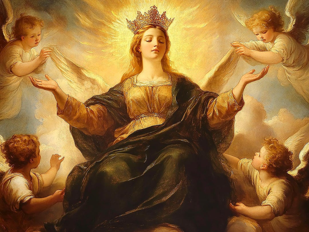 Virgin Mary Heavenly Scene Wall Art, Baroque Religious Canvas Artwork ...