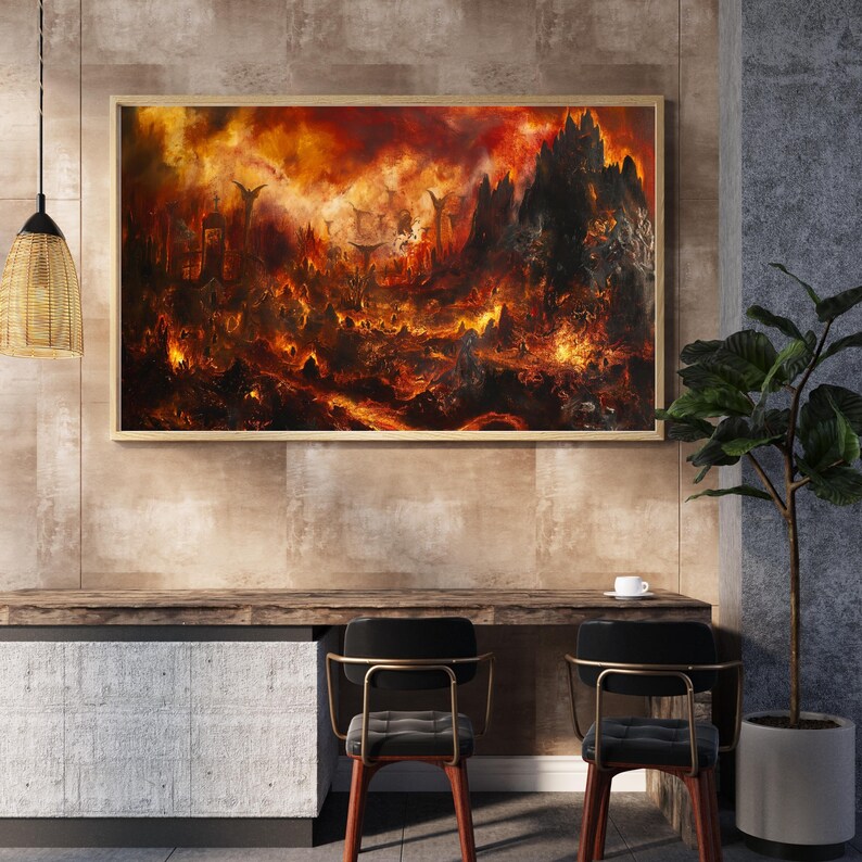 Hellscape Renaissance Print, Dark Gothic Canvas Wall Art, Apocalyptic ...
