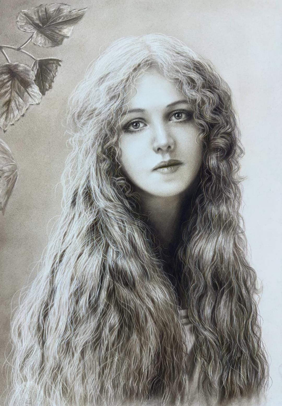 Ione Bright Vintage Portrait Drawing, Old Hollywood Celebrity Portrait ...