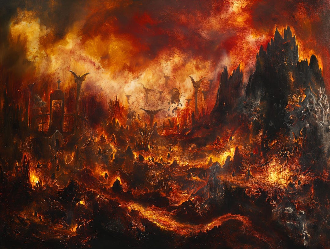 Hellscape Renaissance Print, Dark Gothic Canvas Wall Art, Apocalyptic ...