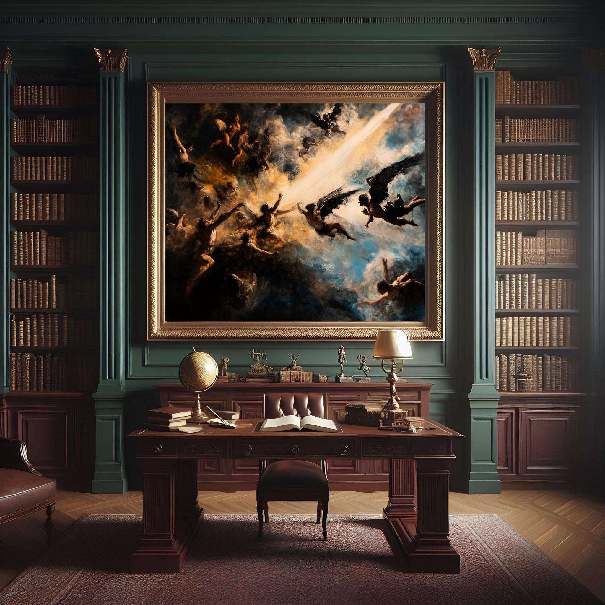 Baroque Mythological Celestial Angel Battle Painting - Old Master ...