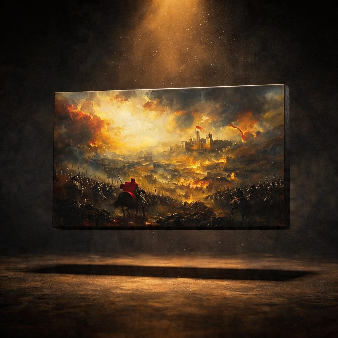 Medieval Battle Scene Painting, Castle Siege Conquer Artwork, Vintage ...