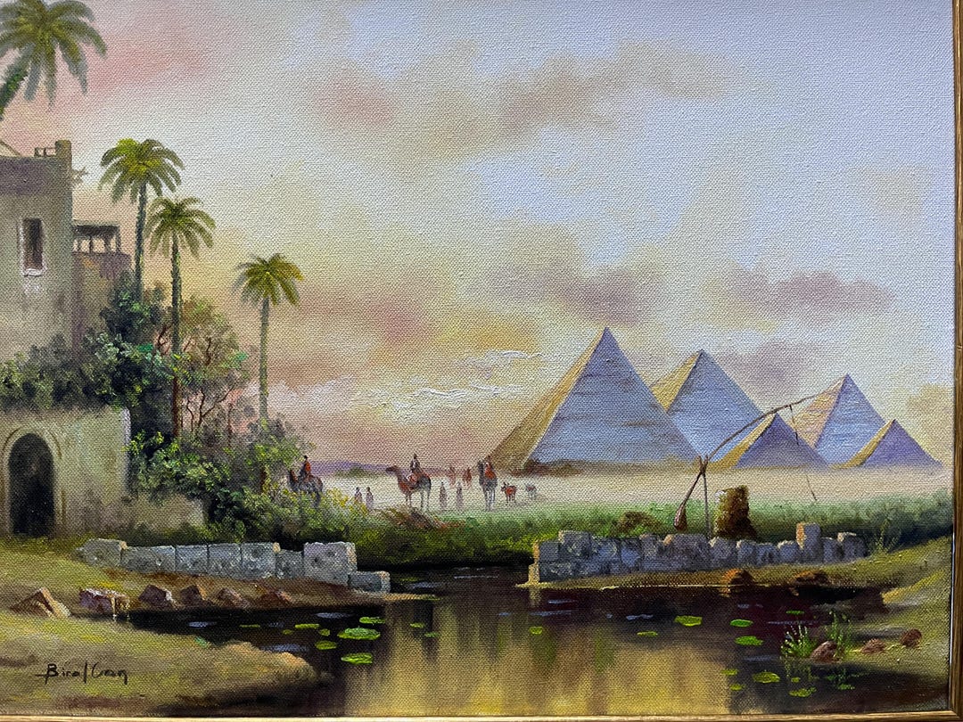 Original Pyramids of Giza Oil Painting on Canvas, Surrealist Ancient ...