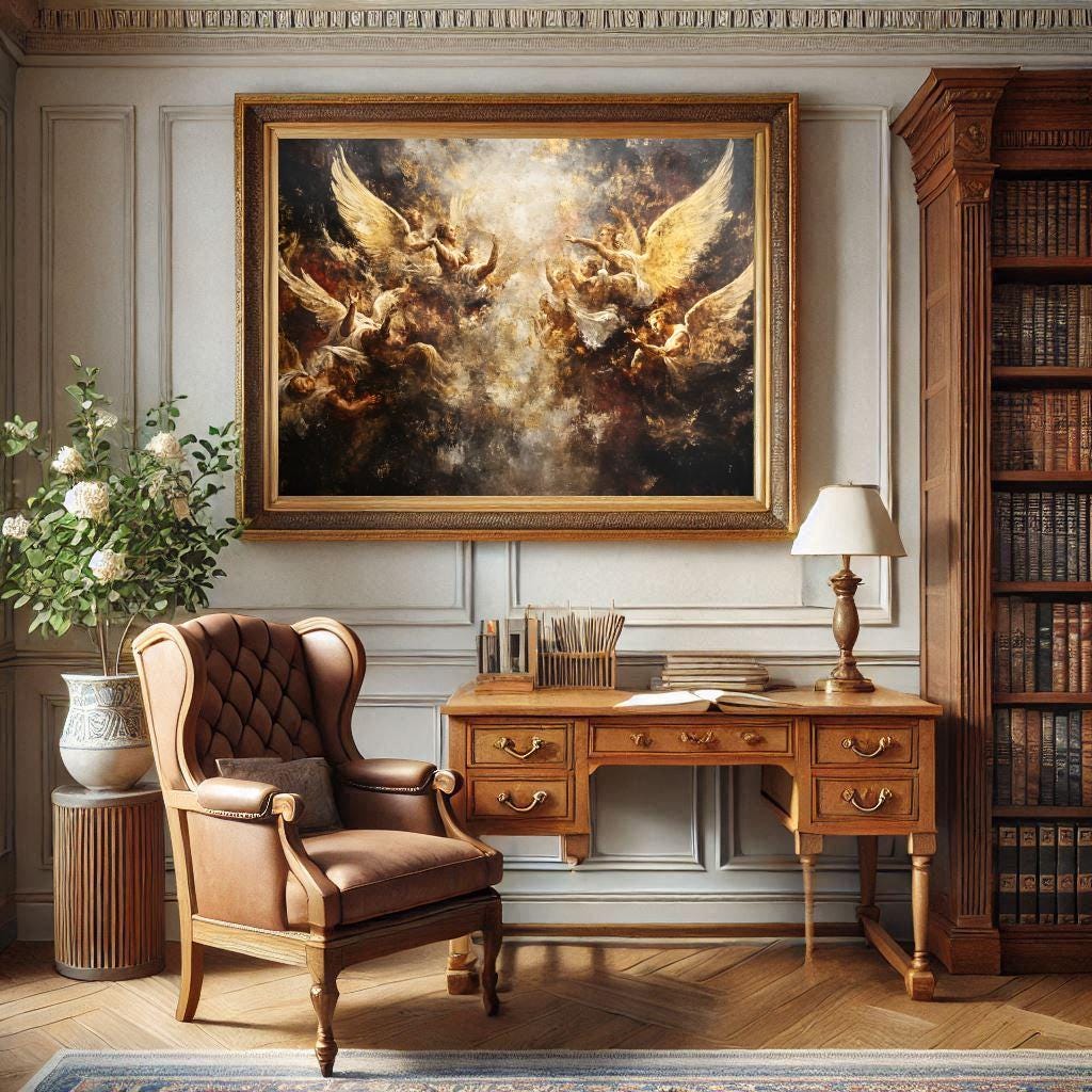 Golden Angelic Baroque Wall Art, Medieval Heavenly Saints Canvas ...