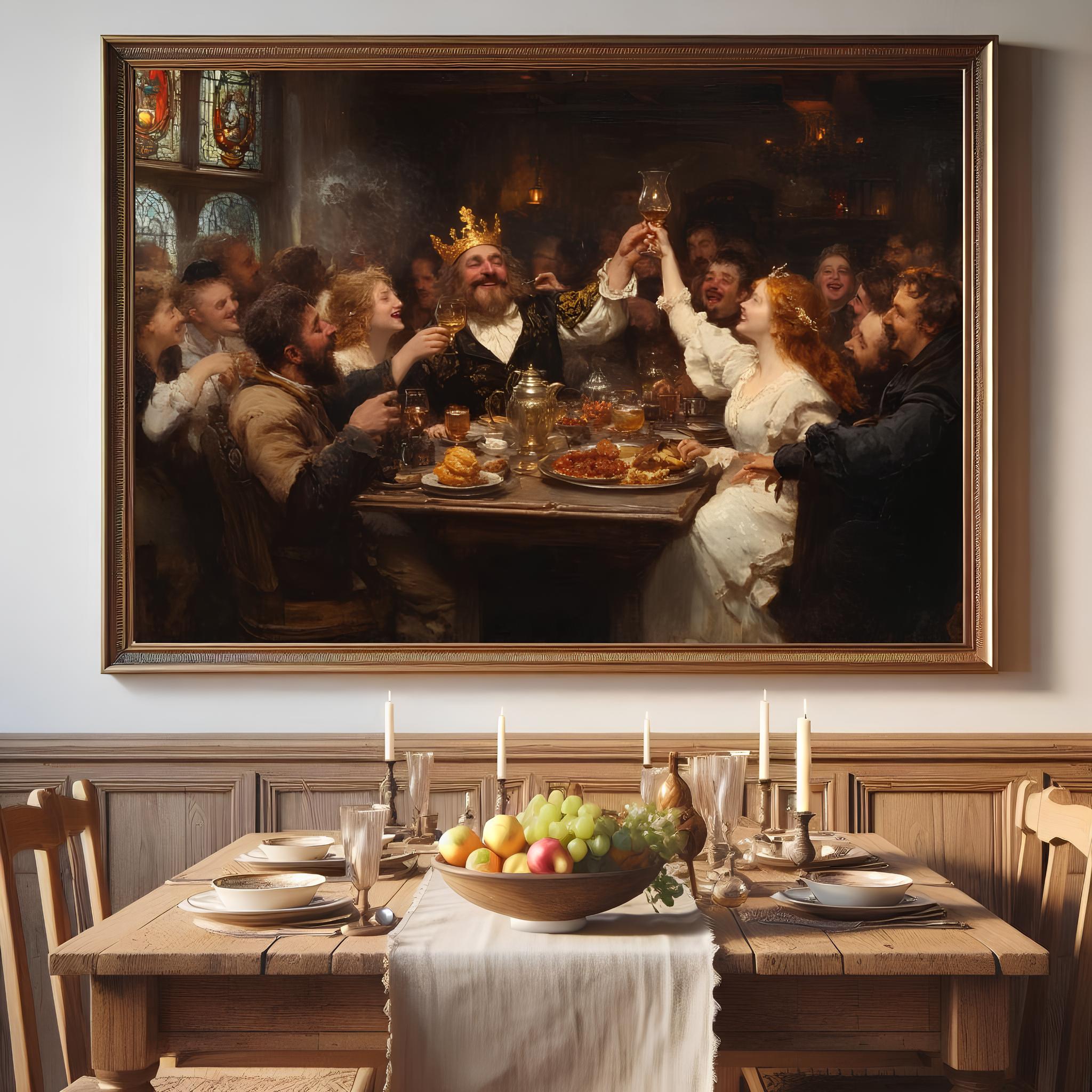 Renaissance Banquet Oil Painting, Medieval Era Feast Painting, Royal ...