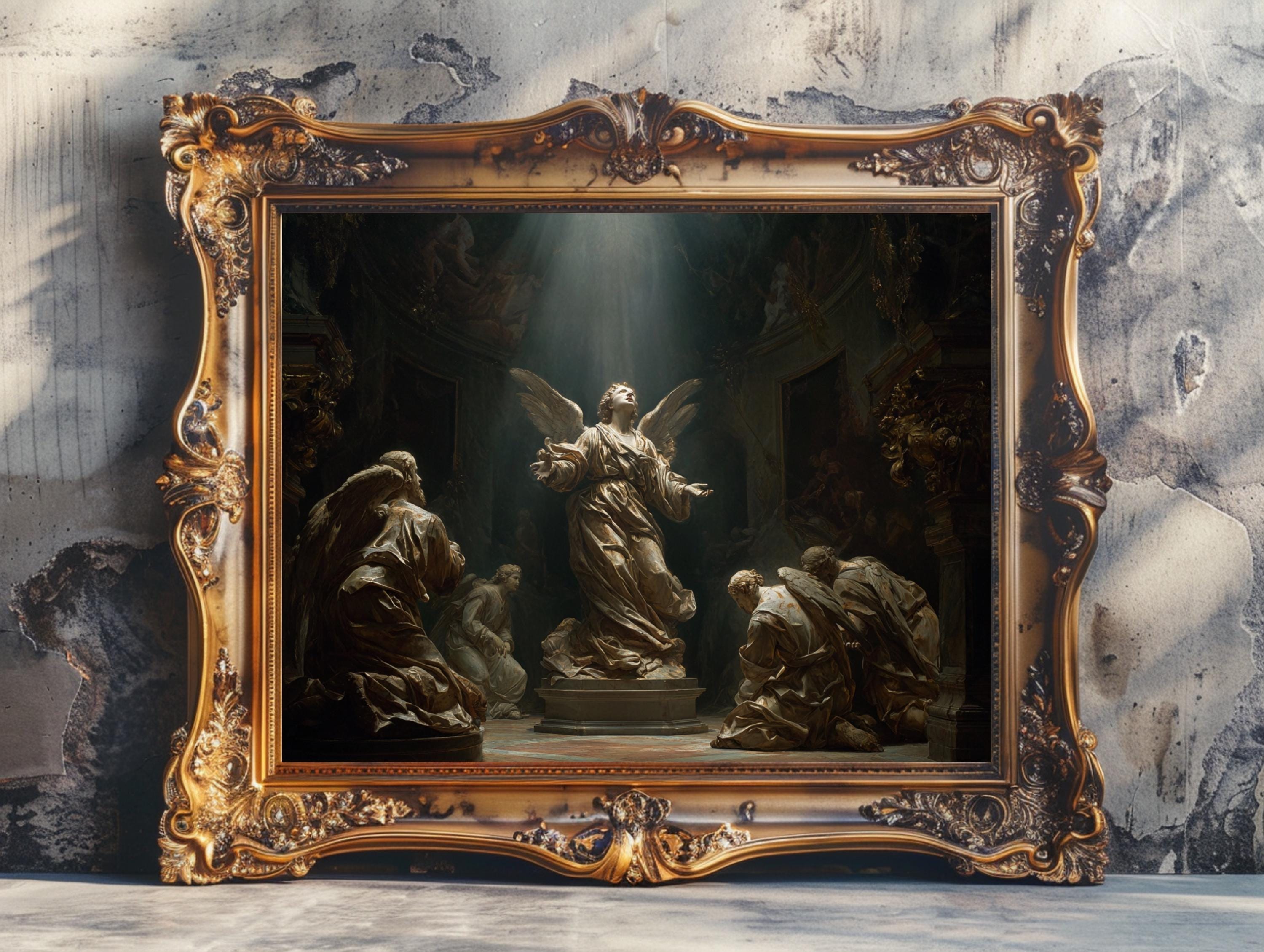 Baroque Prophecy Vision, Angel Statue Illuminated by Sacred Spotlight ...