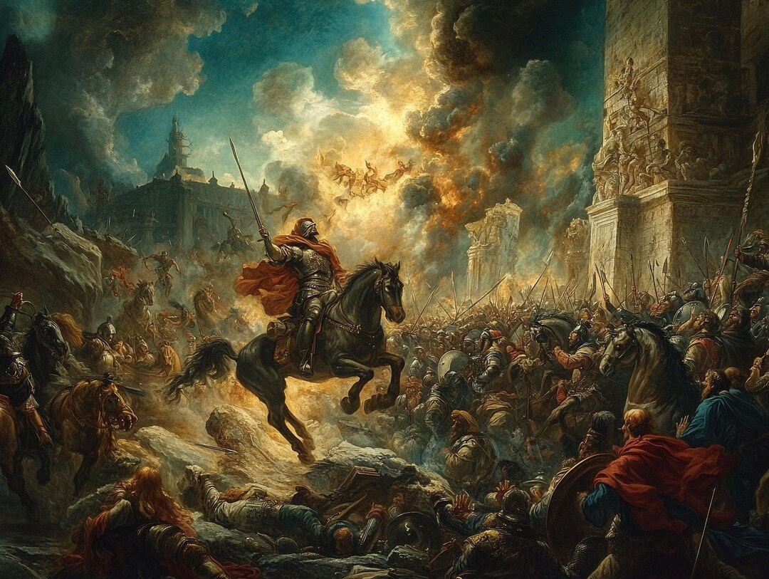 Mythological Battle Scene Canvas Artwork, Mars God of War Painting ...