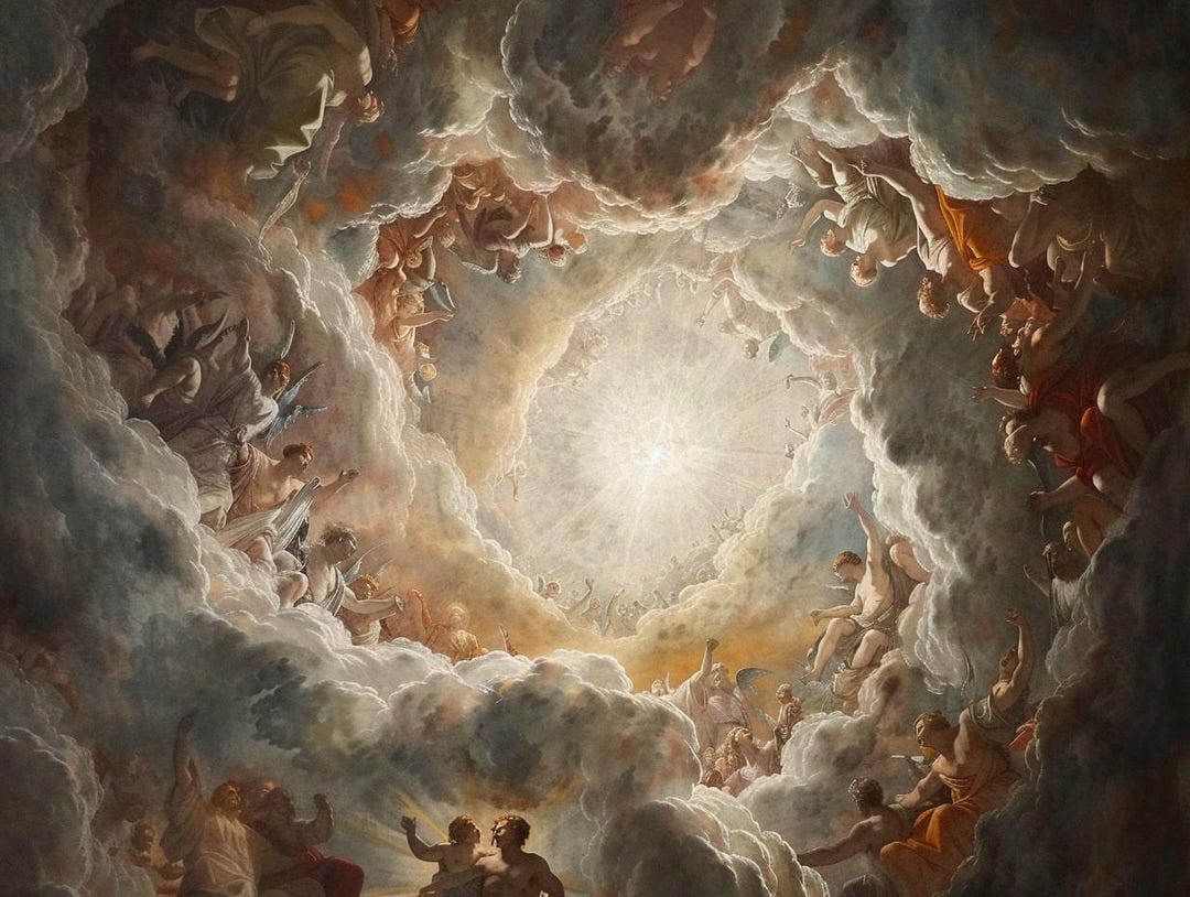 Renaissance Ceiling Fresco Canvas Artwork, Classical Angels, Baroque ...