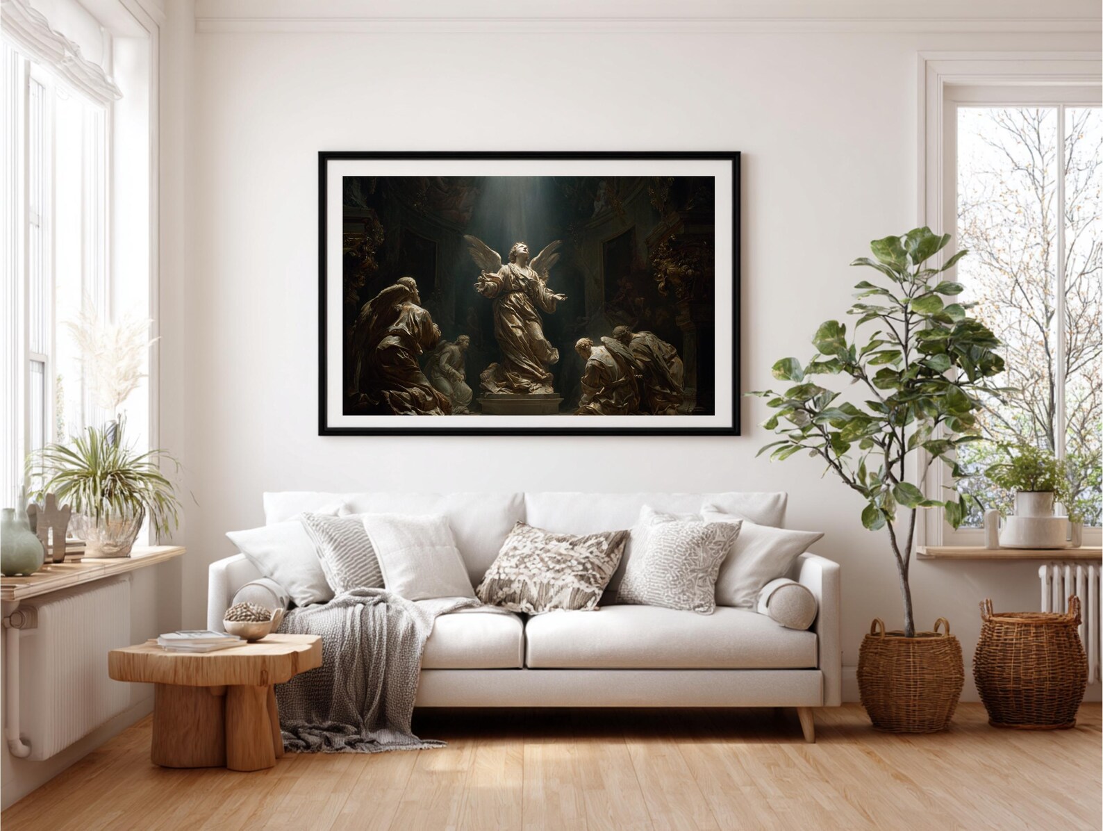 Baroque Prophecy Vision, Angel Statue Illuminated by Sacred Spotlight ...