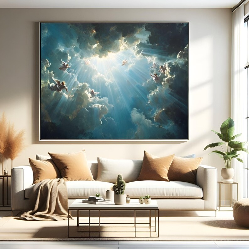 Heavenly Angels in Sky Canvas Wall Art, Spiritual Religious Baroque ...