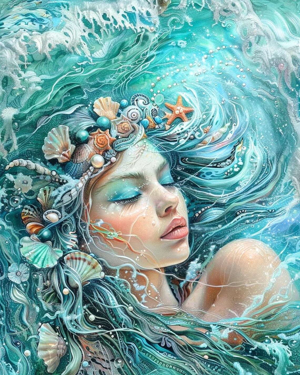 Sea Goddess Wall Art – Enchanted Ocean Spirit Canvas, Ethereal Water ...