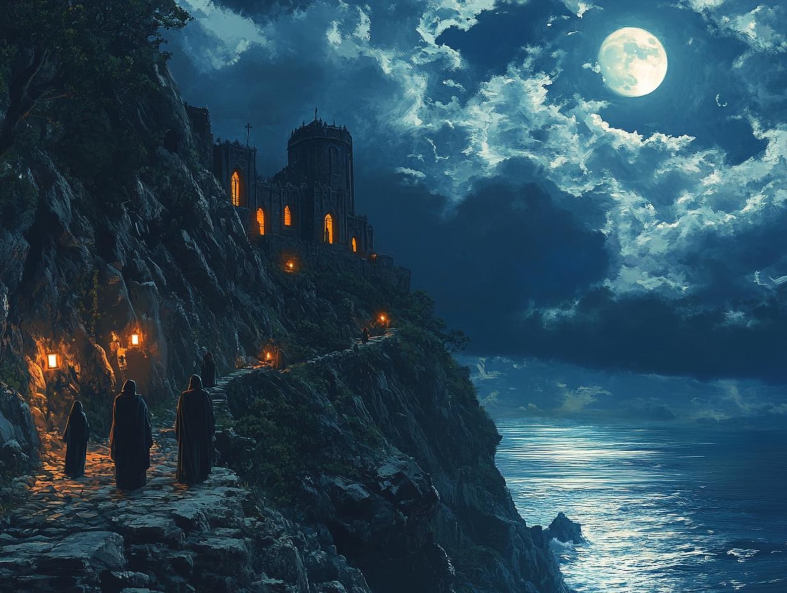 Gothic Monastery Landscape Painting, Dark Realism Wall Art Decor ...