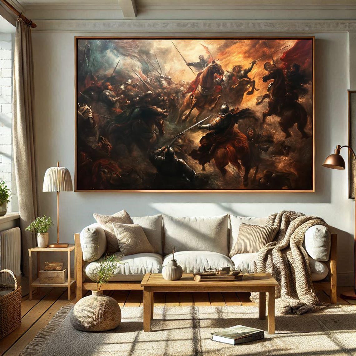 Epic Medieval Battlefield Wall Art, Baroque Rubens Style Knights Oil ...