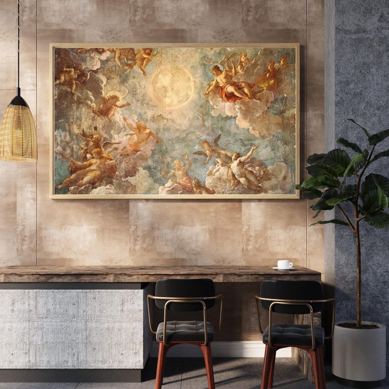 Renaissance Heaven Ascension Canvas Wall Art, Mythological Angels Gods ...