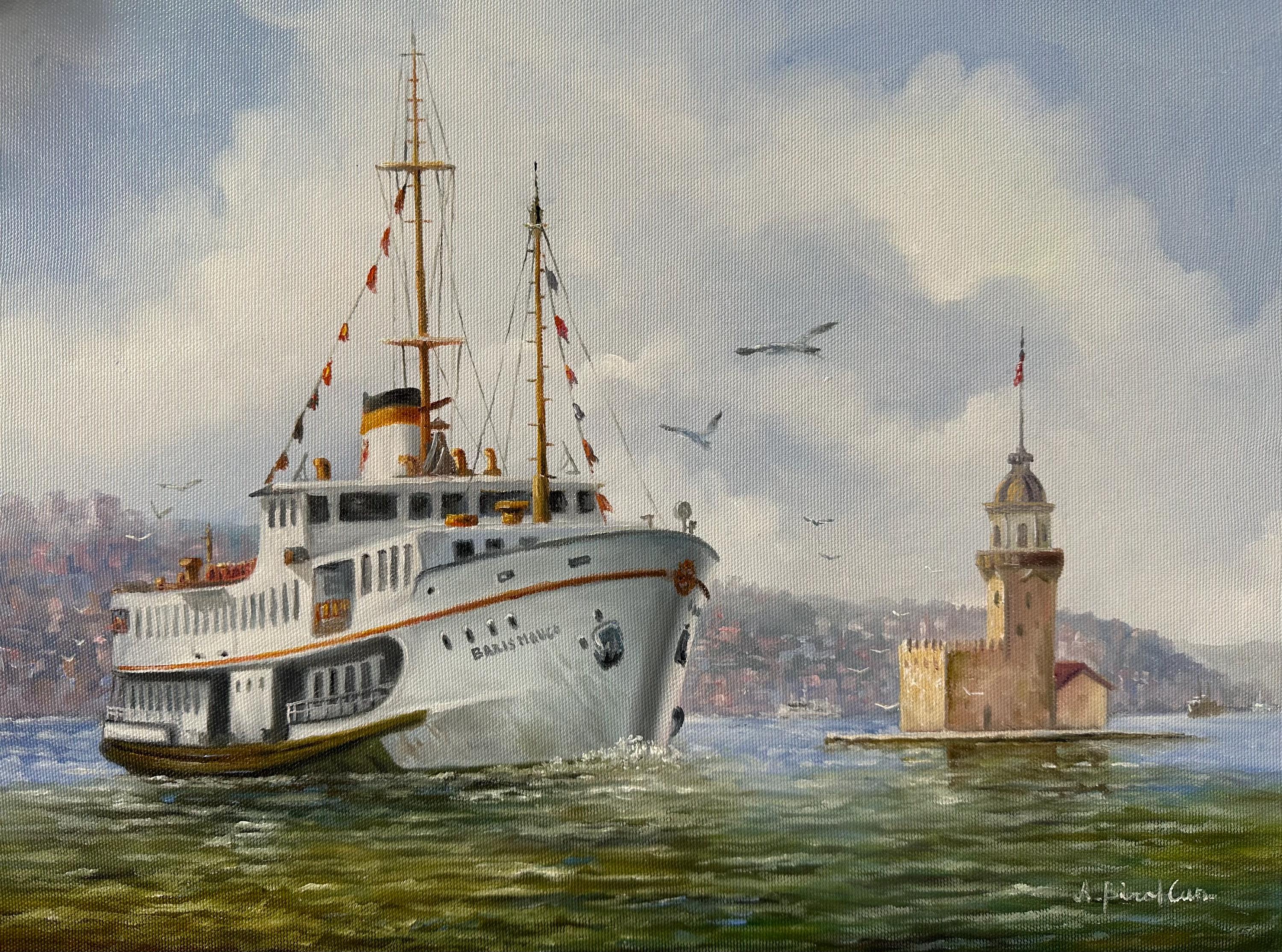 Istanbul Painting on Canvas, Handmade Maiden Tower, Islamic Wall Art ...