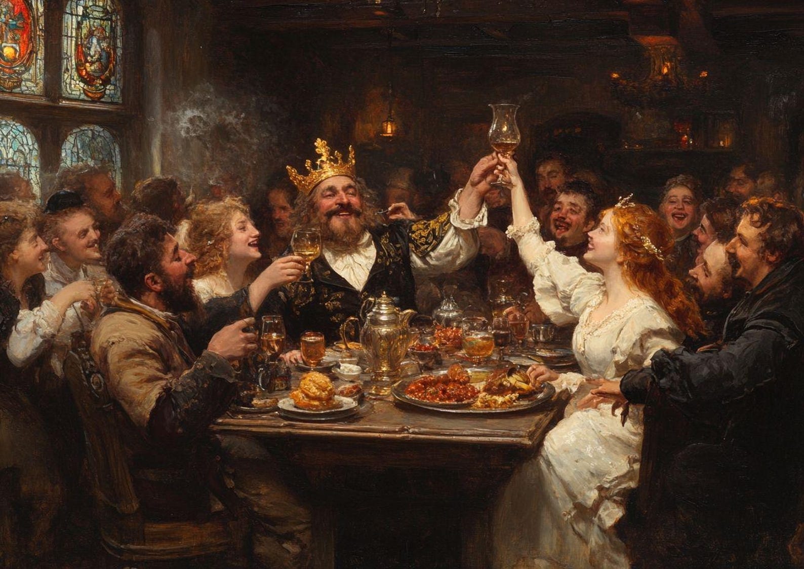 Renaissance Banquet Oil Painting, Medieval Era Feast Painting, Royal ...