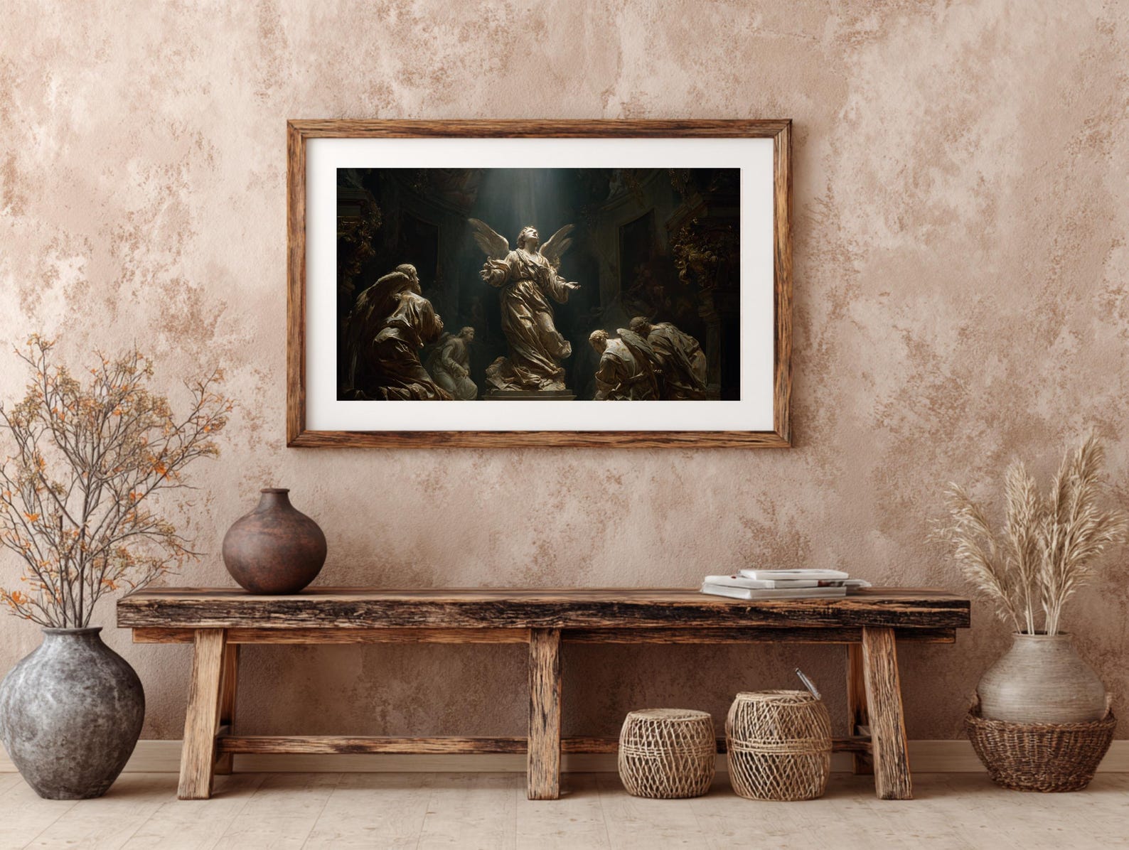 Baroque Prophecy Vision, Angel Statue Illuminated by Sacred Spotlight ...