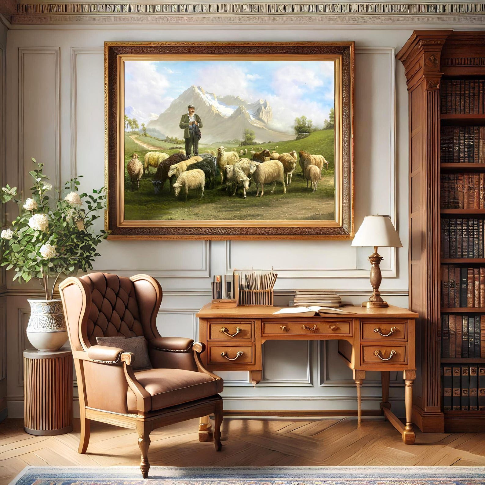 Original Pastoral Landscape Oil Painting on Canvas, Sheep Grazing on ...