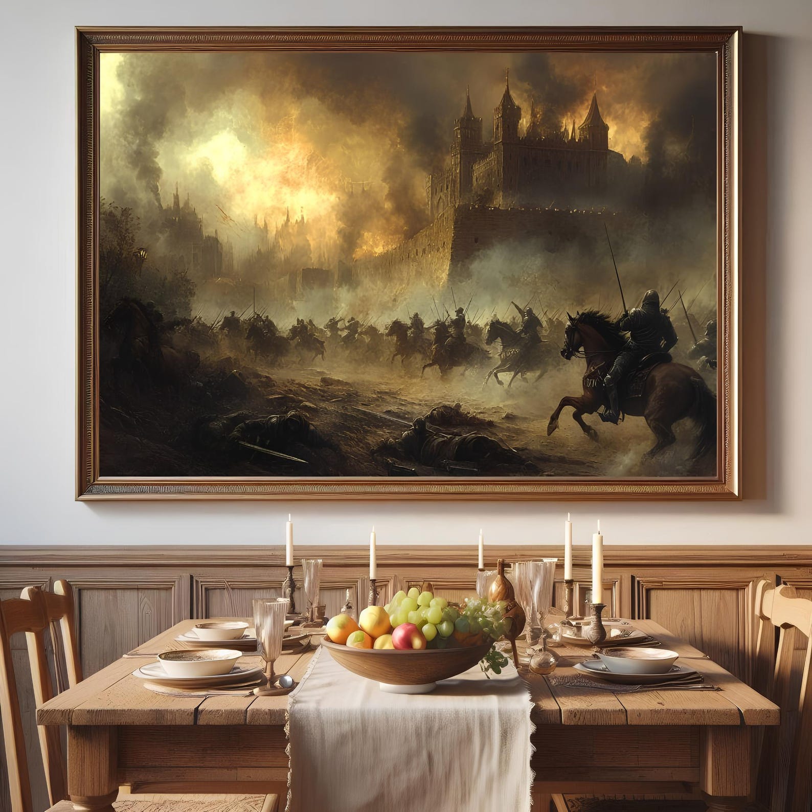 Medieval Era Battle Painting, Castle Siege Artwork, Gothic Wall Art ...