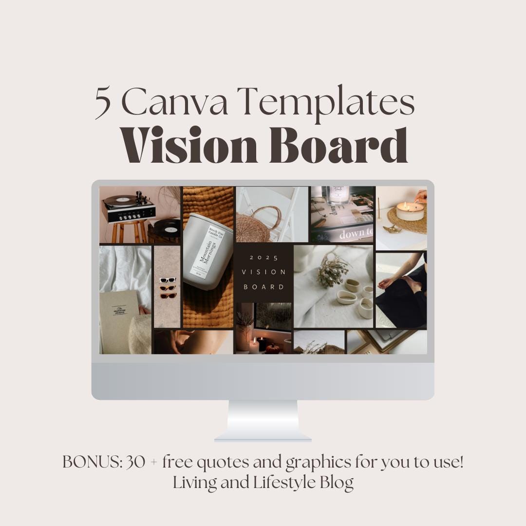 Vision Board Template Kit 2025 | 5 Customizable Canva Designs ...