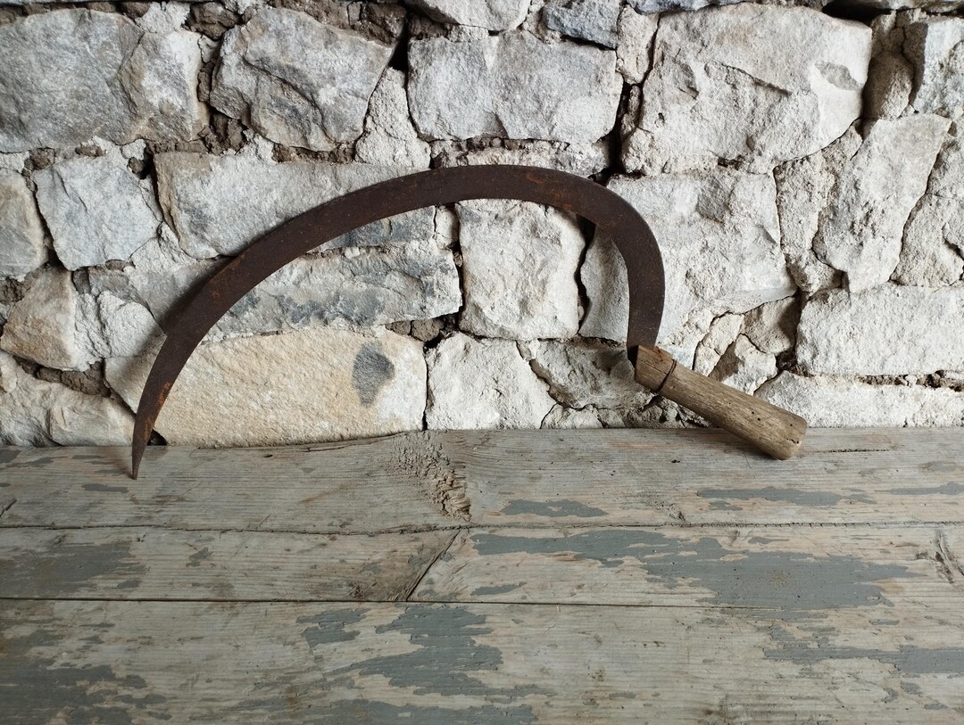 Old Antique Primitive Sickle Wooden Handle Farm Tool Used for Reaping ...