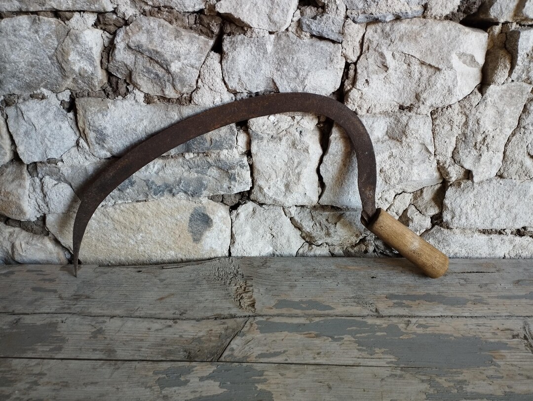 Old Antique Primitive Sickle Wooden Handle Farm Tool Used for Reaping ...