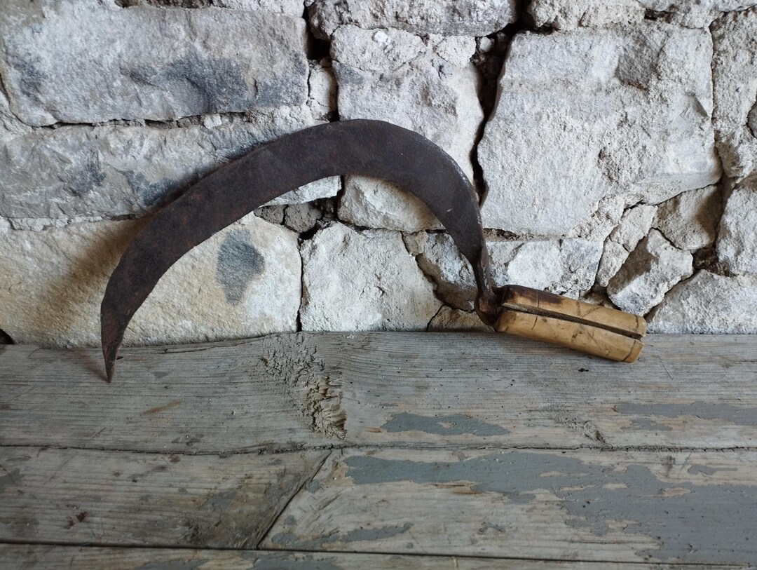 Old Antique Primitive Sickle Wooden Handle Farm Tool Used for Reaping ...