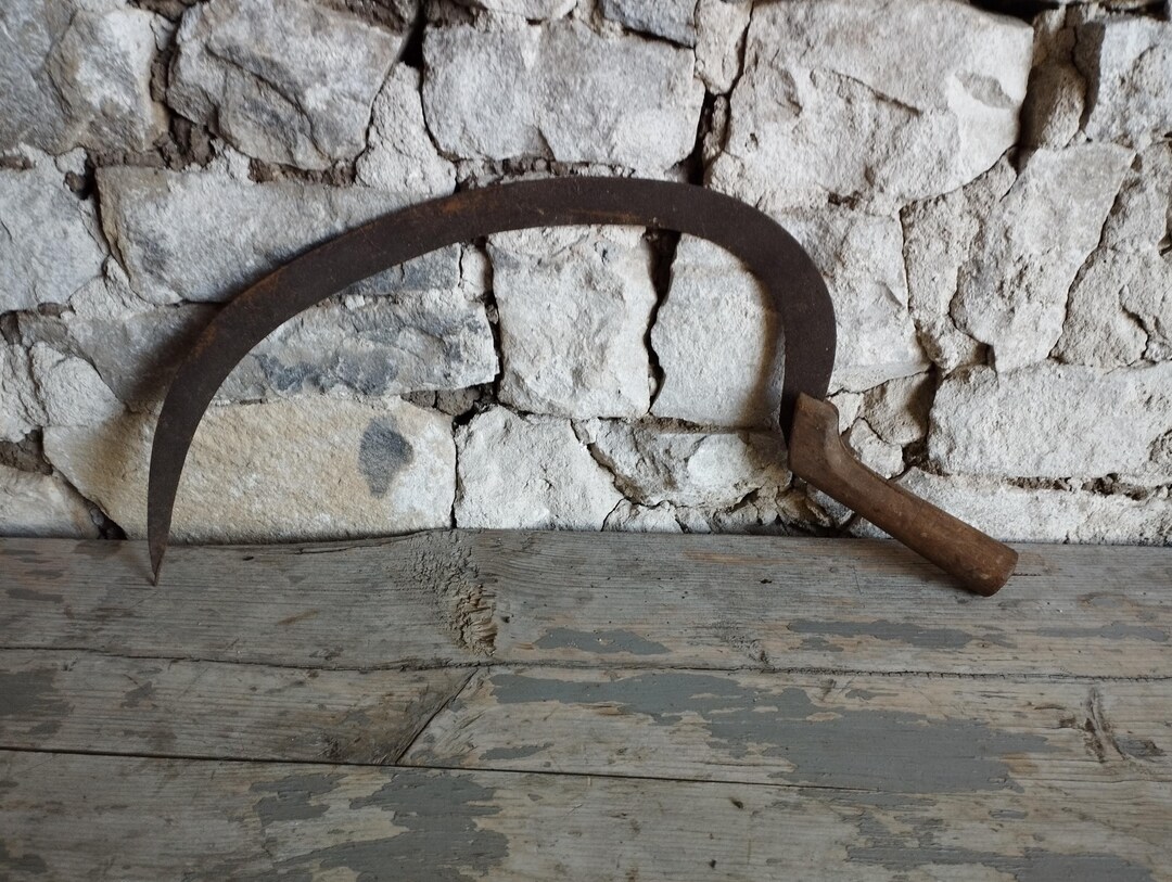 Old Antique Primitive Sickle Wooden Handle Farm Tool Used for Reaping ...