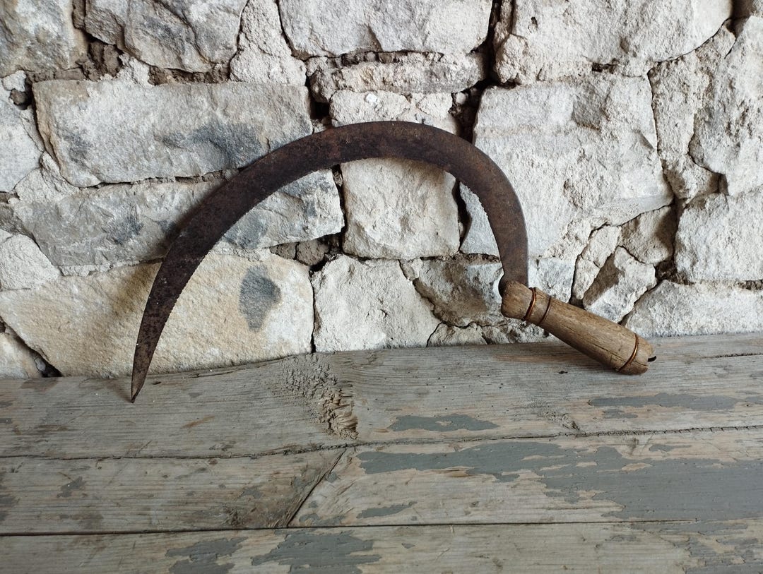 Old Antique Primitive Sickle Wooden Handle Farm Tool Used for Reaping ...