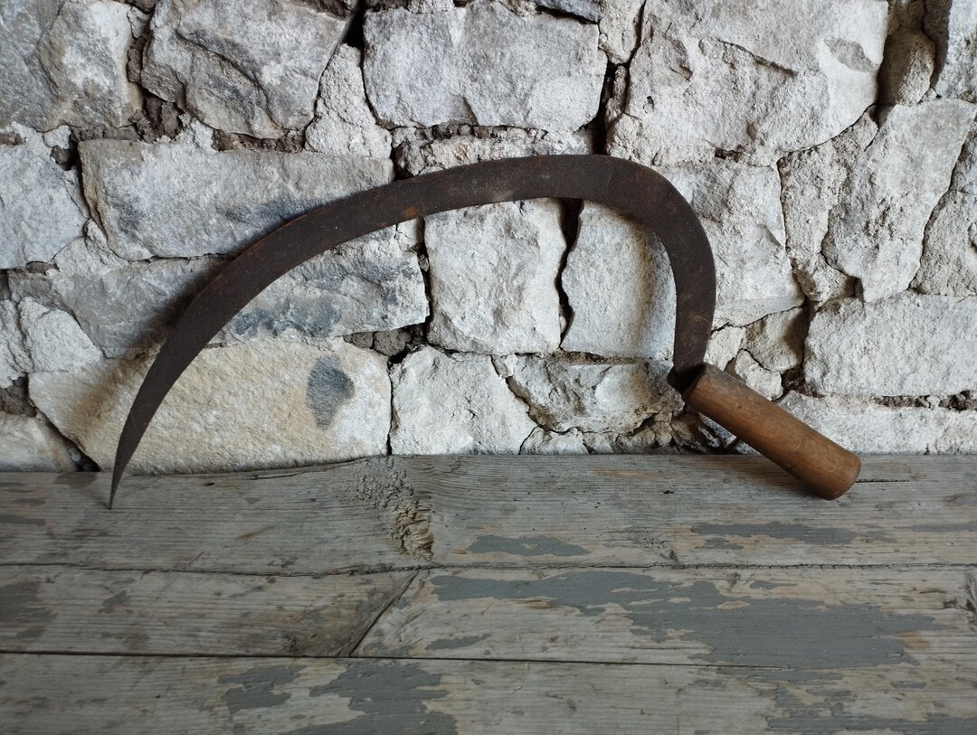 Old Antique Primitive Sickle Wooden Handle Farm Tool Used for Reaping ...