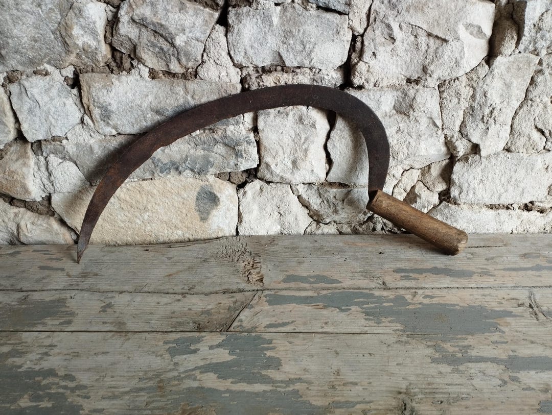 Old Antique Primitive Sickle Wooden Handle Farm Tool Used for Reaping ...