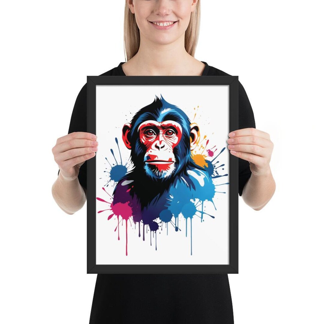 Colorful Graffiti Monkey Framed Poster, Rainbow Splatter Paint, Animal ...